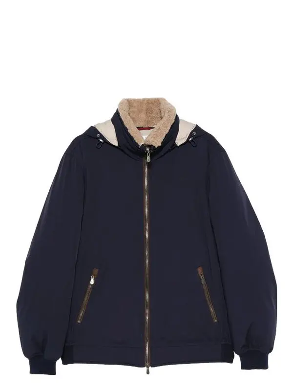 Brunello Cucinelli Hooded Shearling Collar Jacket - Blue