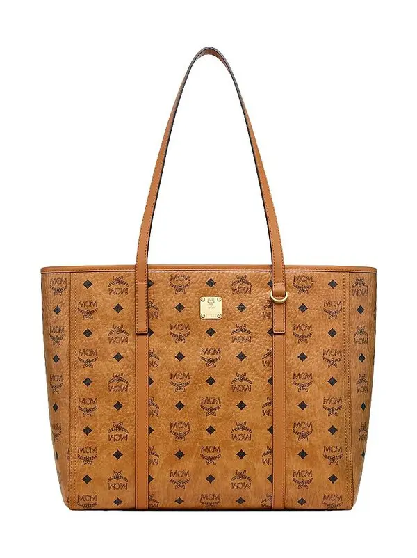 Mcm Toni Visetos Canvas Shopper Bag - Cognac