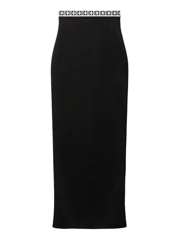 Versace Knit Viscose Blend Maxi Skirt With Geometric Jacquard Waistband - Multicolor