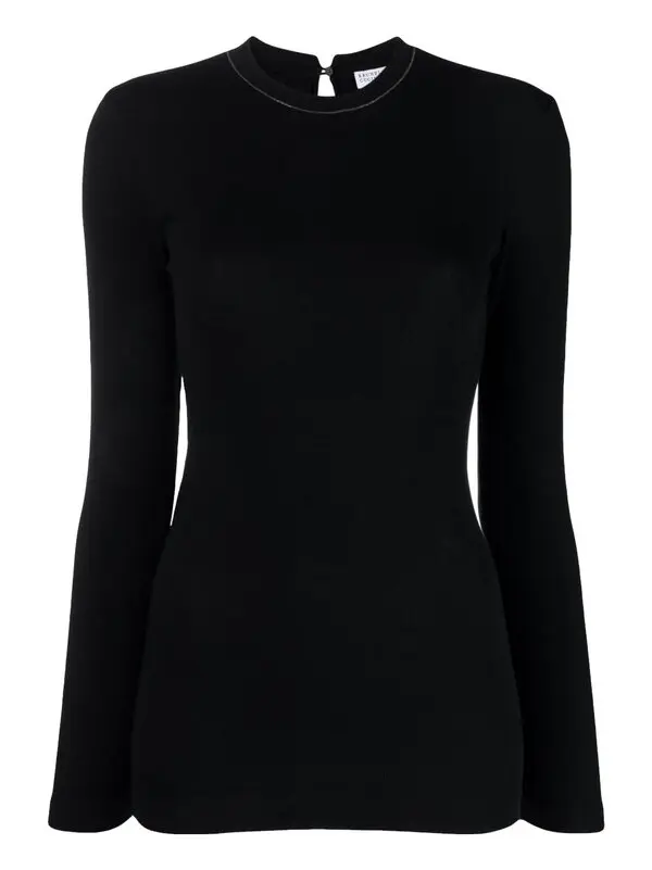 Brunello Cucinelli Black Stretch-cotton Fine Knit T-shirt With Monili Chain Detail - Multicolor