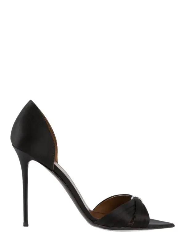GIUSEPPE ZANOTTI Black Satin Stiletto Heel Pumps With Rhinestone Detail - Multicolor