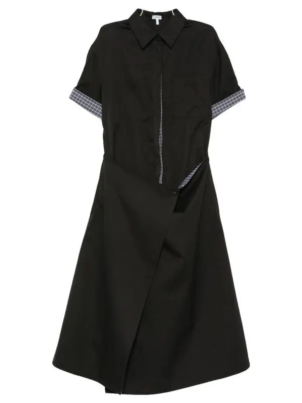 Loewe Black Check Pattern Dress With Pointed Collar And Short Sleeves - Multicolor