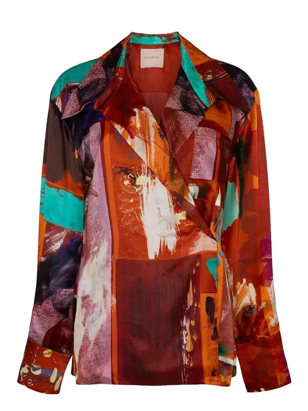 ROKSANDA Abstract Print Wrap Top - Orange