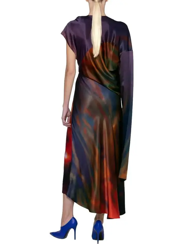 ROKSANDA Alia Asymmetric-sleeve Silk-satin Maxi Dress - Blue