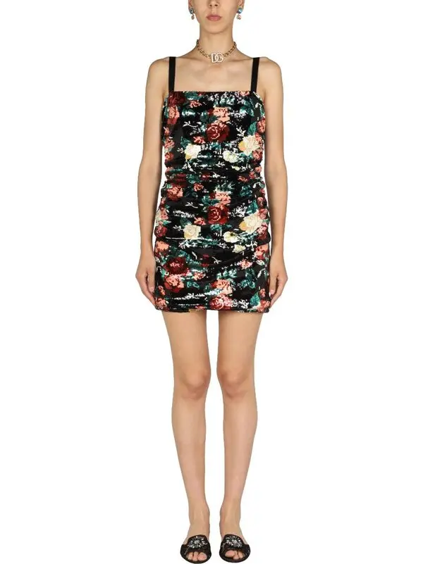 Dolce & Gabbana Floral Sequin Square Neck Dress - Multicolor