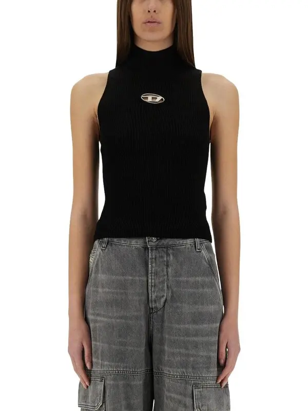 DIESEL® Sleeveless Mock Neck Top - Black