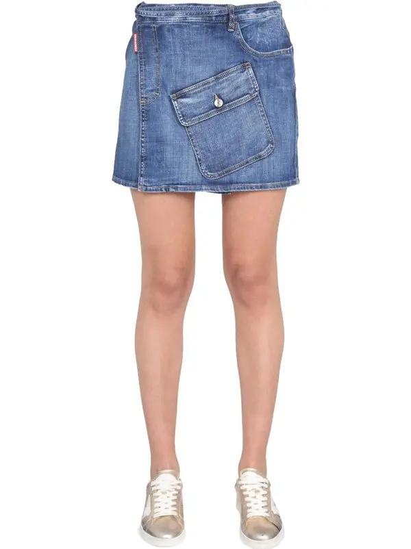 Dsquared2 Denim Skirt With Dual Pockets - Blue