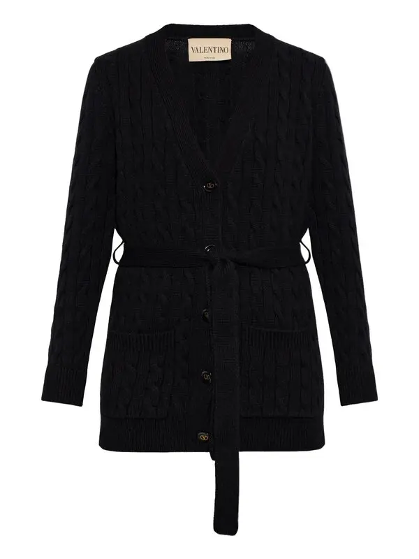 Valentino Garavani Cashmere Cable Knit Belted Cardigan - Black