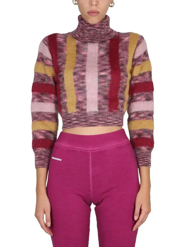 Dsquared2 Cropped High Neck Striped Knit Top - Multicolor