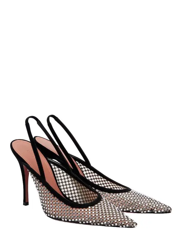 Amina Muaddi Felicia Embellished Mesh Slingback Pumps - Black