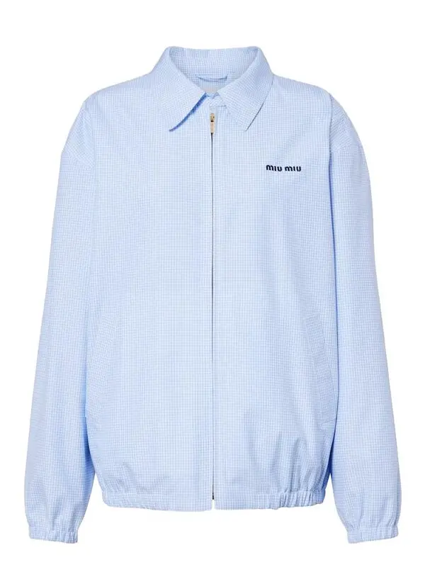 Miu Miu Logo Gingham Cotton Blouson Jacket - Blue