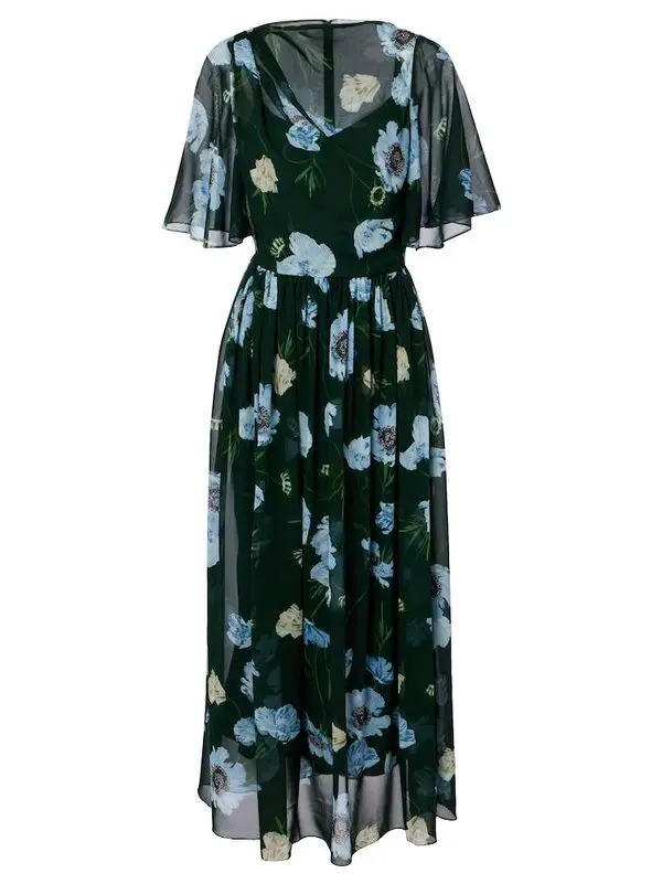 Erdem Floral Draped Silk Voile Midi Dress - Green