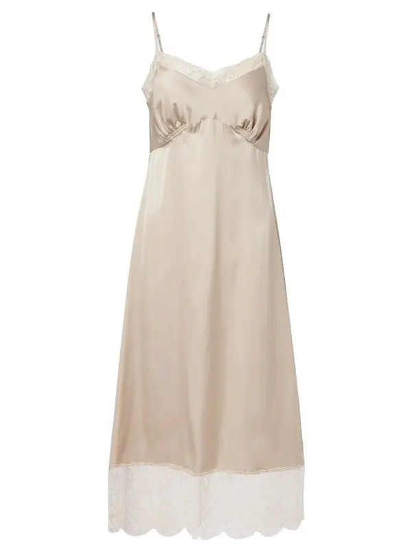 Simone Rocha Satin Slip Dress With Lace Trim - Beige