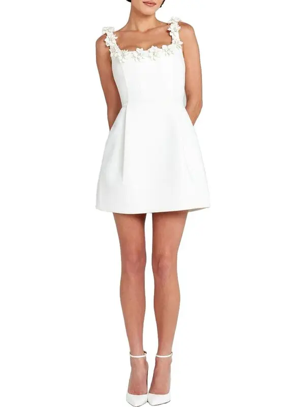 NADINE MERABI Cindy Floral Appliqué Fit & Flare Mini Dress - White