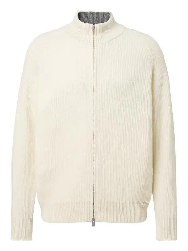 LARDINI Ribbed-knit Wool And Cashmere Zip-up Cardigan - White