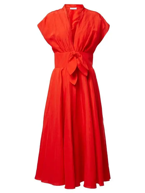 Alaïa Belted Midi Dress In Rouge Vermillon - Red