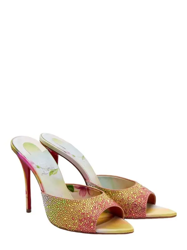 CHRISTIAN LOUBOUTIN Embellished Crêpe Satin Pointed Open Toe Mules - Multicoloured