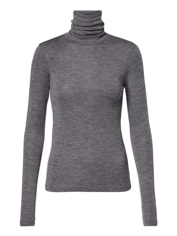 RÓHE Wool Jersey Turtleneck Top - Grey