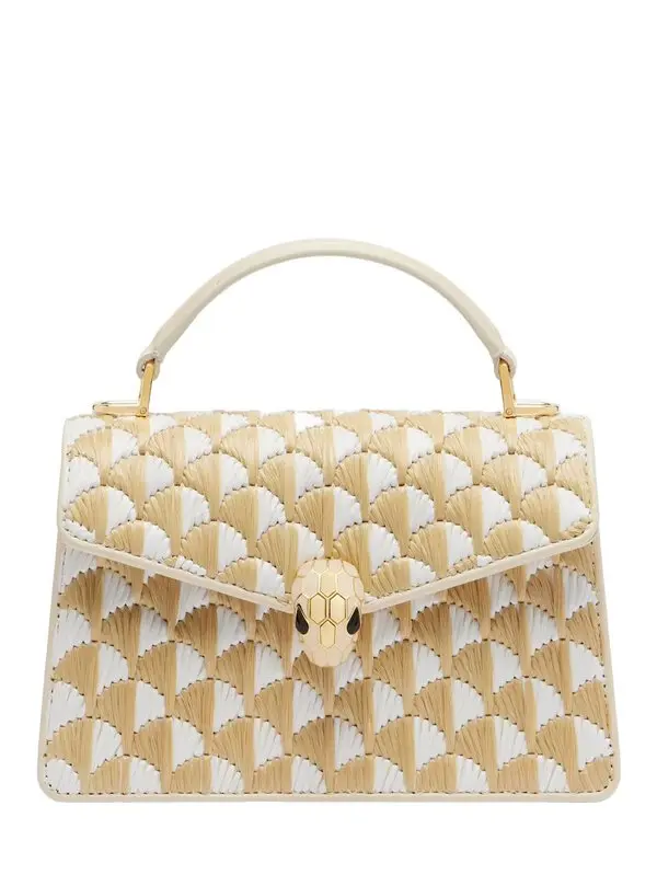 BVLGARI Serpenti Forever Mini Raffia Top-handle Bag - Gold