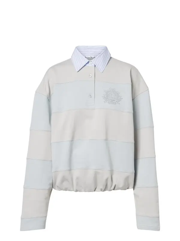 Acne Studios Striped Cotton Fleece Polo Sweatshirt - Blue