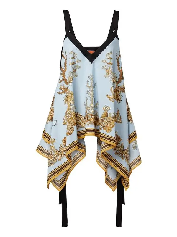 La DoubleJ Asymmetrical Printed V-neck Cotton Top - Multicoloured