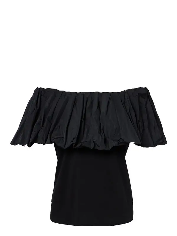Max Mara Off-shoulder Ruffled Cotton Top - Black