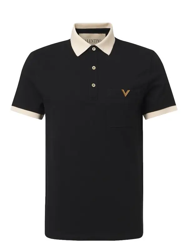 Valentino Garavani Vlogo Cotton Piqué Polo Shirt - Black