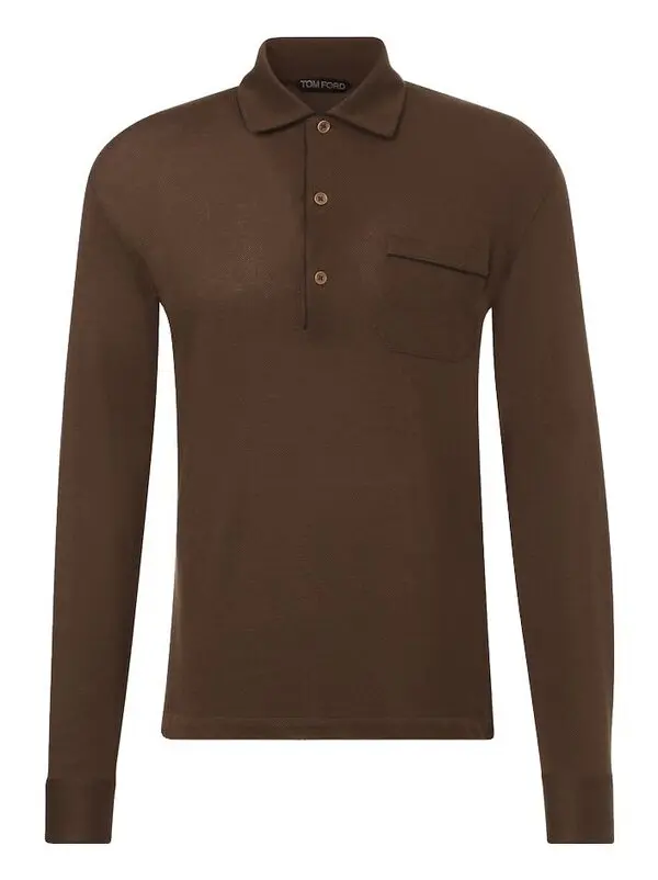 TOM FORD Silk And Cotton Piqué Polo Shirt - Brown
