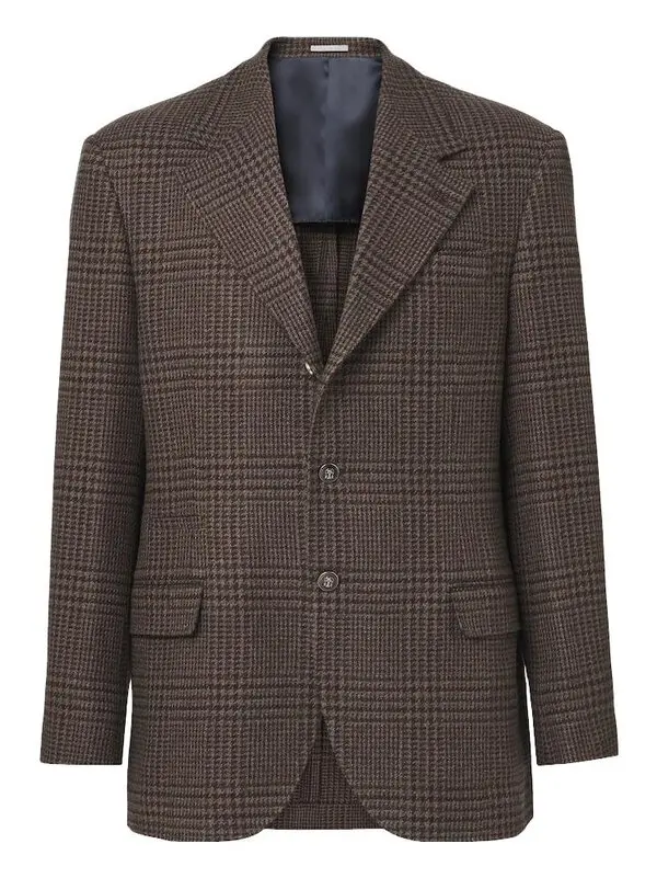 Brunello Cucinelli Prince Of Wales Check Cashmere Blazer - Brown