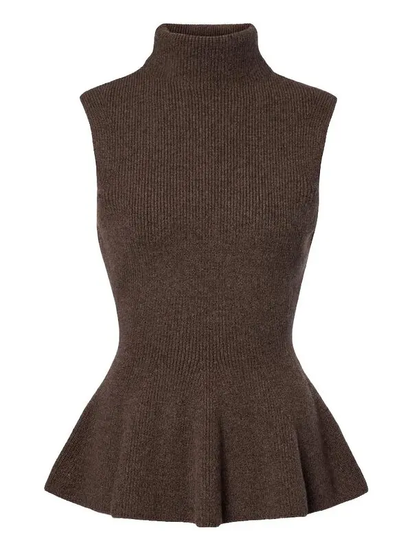 RÓHE Ribbed Wool And Cashmere Turtleneck Top - Brown