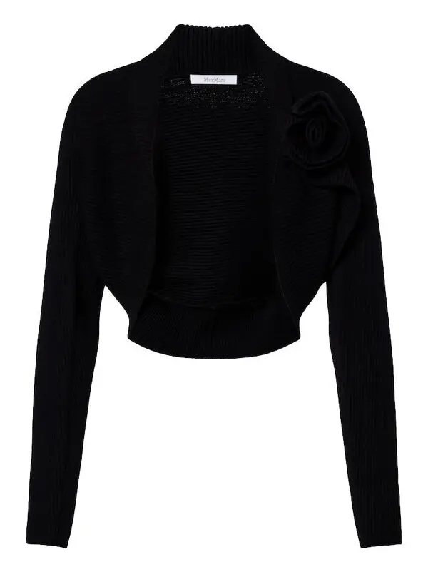 Max Mara Knitted Shrug With Embellished Floral Detail - Black