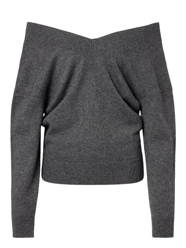 TOM FORD Off-the-shoulder V-neck Cashmere Sweater - Grey