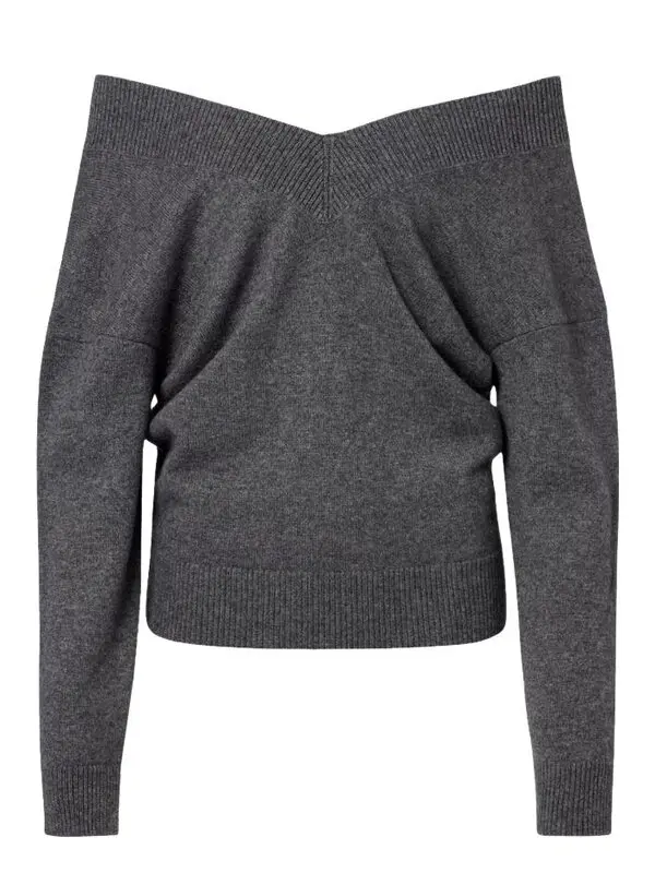 TOM FORD Off-the-shoulder V-neck Cashmere Sweater - Grey
