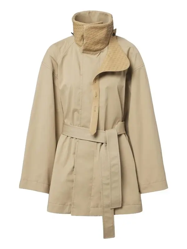 Bottega Veneta Intrecciato Cotton Trench Coat - Brown