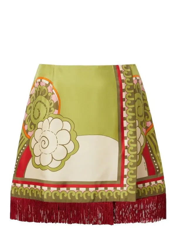 La DoubleJ Printed Fringe-trimmed Silk Miniskirt - Multicoloured