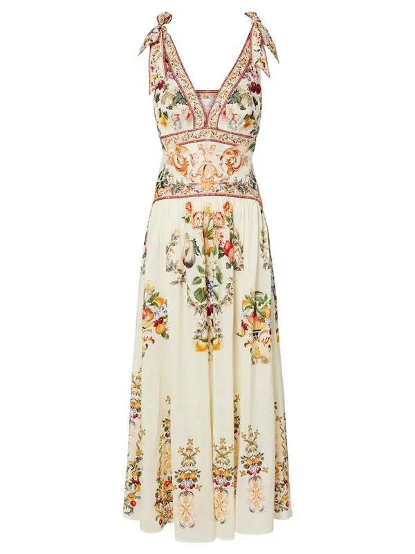Camilla Embellished Printed Linen And Silk Maxi Dress - Multicoloured