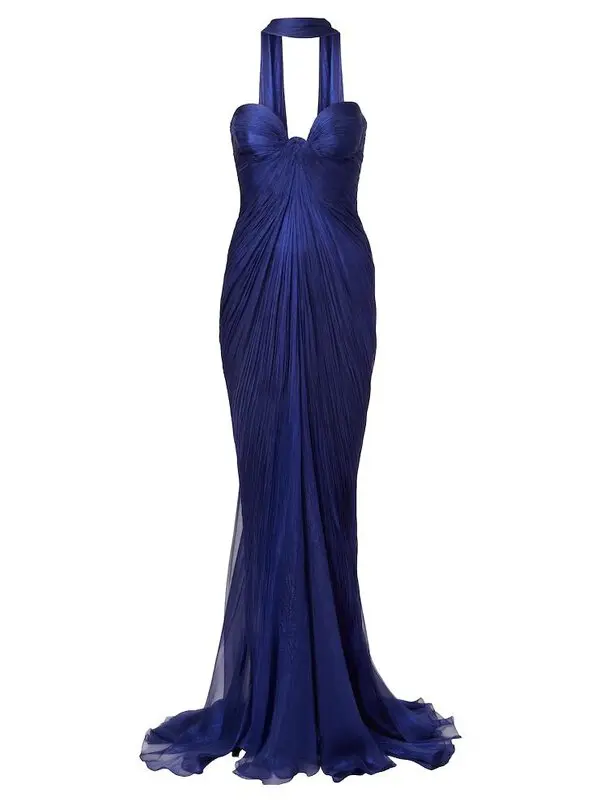 MARIA LUCIA HOHAN Salima Silk Bustier Gown - Blue