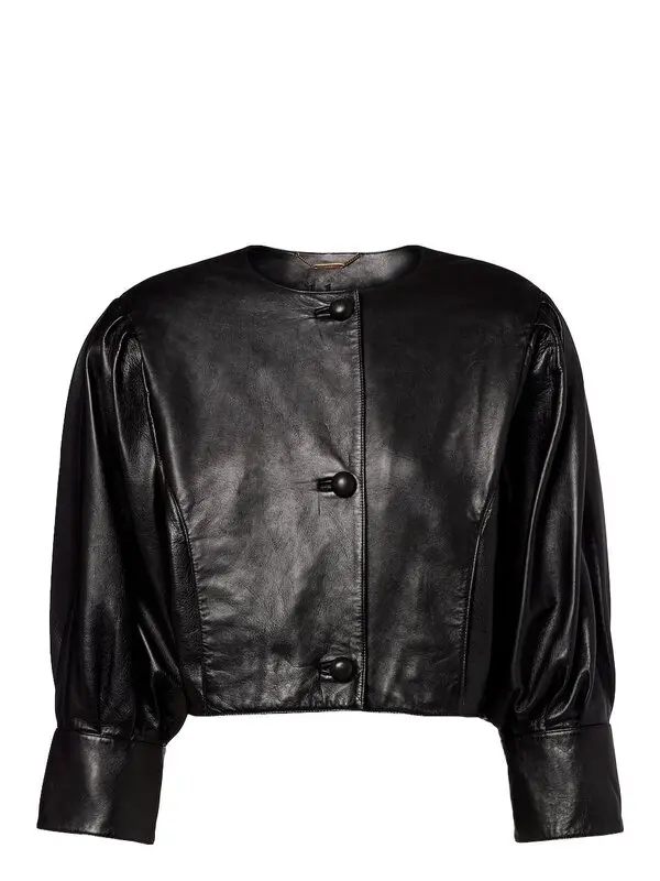 Chloé Cropped Leather Jacket With Belt - Black