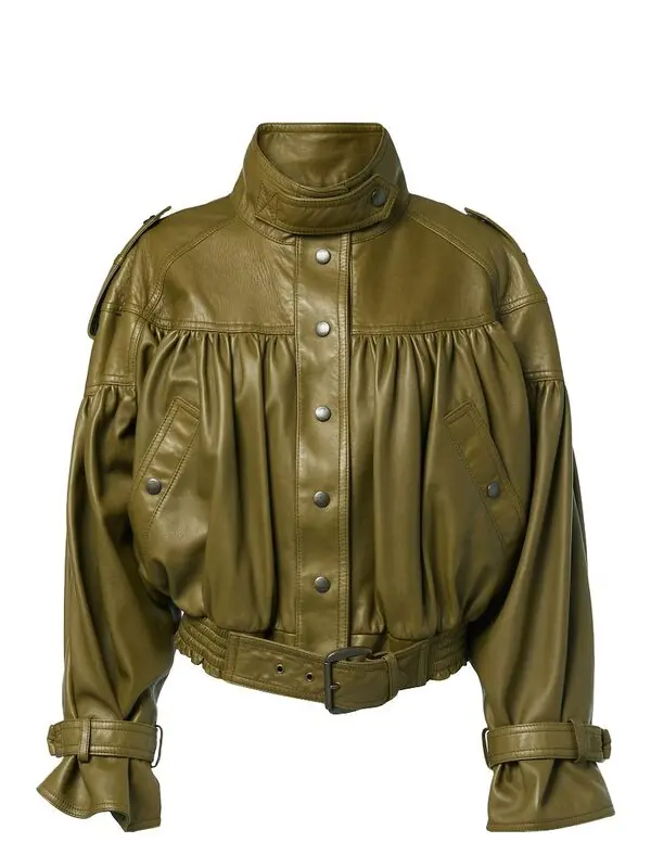 Chloé Cropped Leather Jacket With Belted Waist - Green
