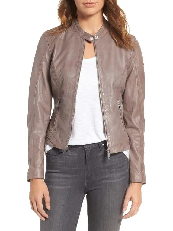 Mauritius Lambskin Leather Moto Jacket - Grey