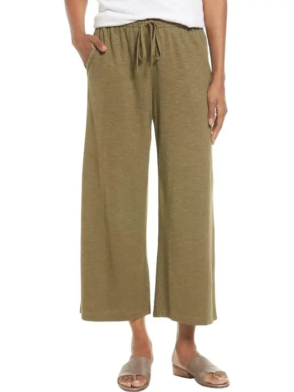 Eileen Fisher Hemp & Organic Cotton Wide Leg Pants - Olive