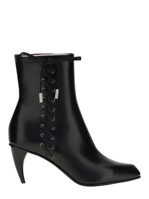Alexander McQueen Curved-heel Leather Ankle Boots With Side Lacing - Black
