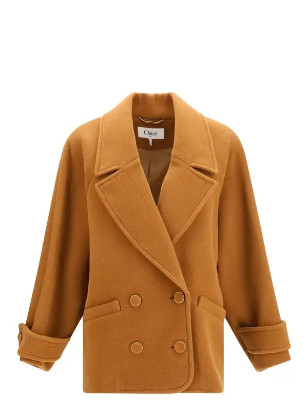Chloé Double-breasted Herringbone Wool Short Coat - Brown