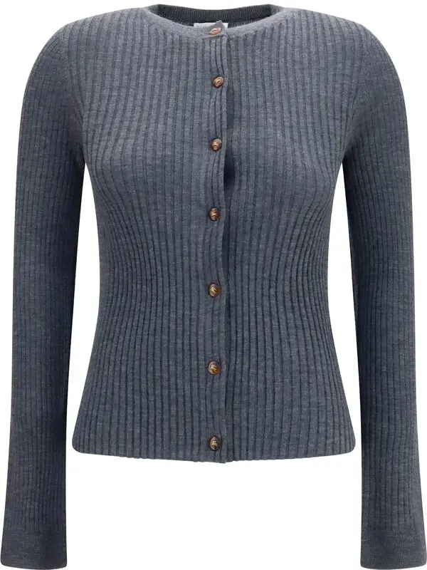 Burberry Ribbed Cashmere Cardigan - Gray
