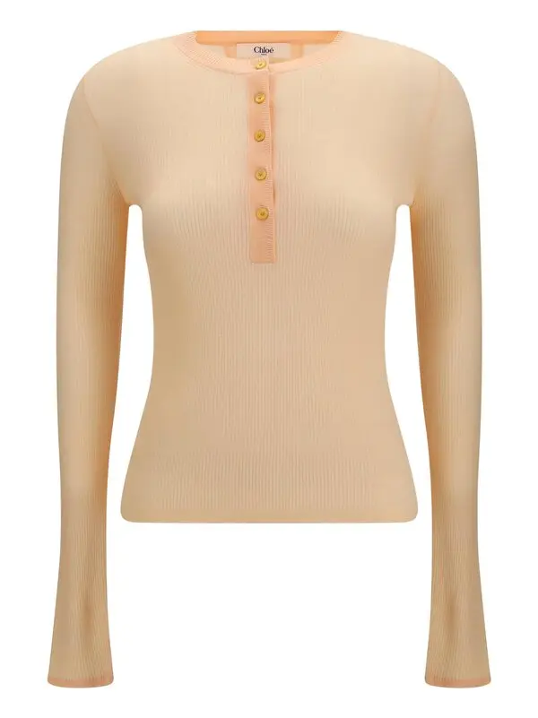 Chloé Ribbed Wool Long Sleeve Sweater - Orange