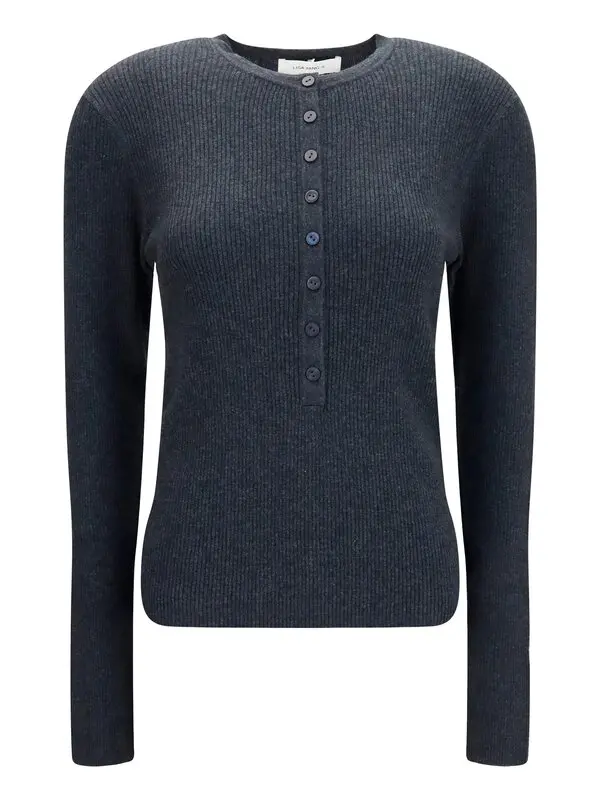 LISA YANG Airi Henley Sweater In Cotton And Cashmere - Gray