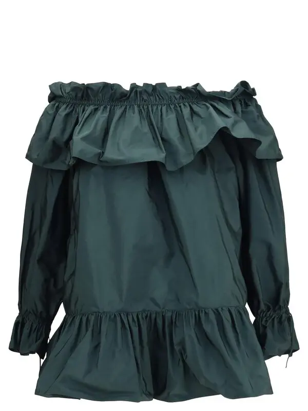 Saint Laurent Ruffled Off-the-shoulder Nylon Poplin Dress - Green