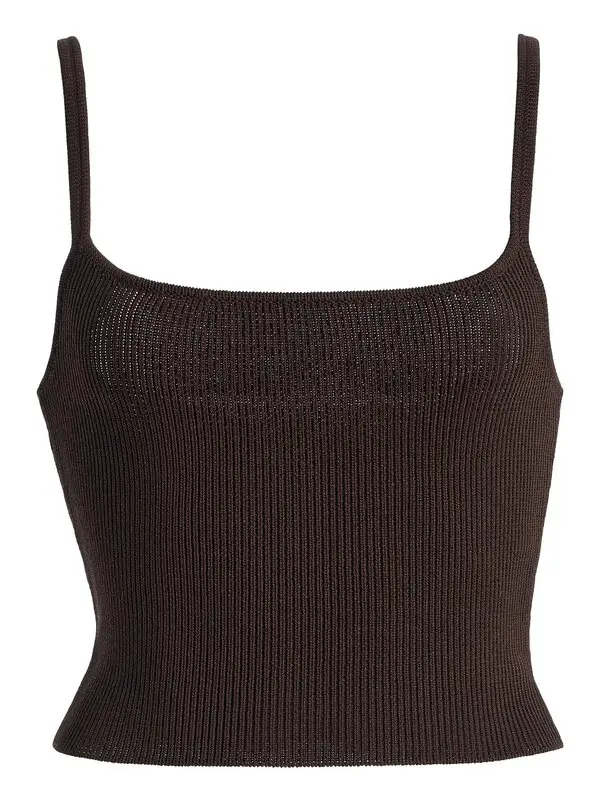 ELCE Ribbed Knit Square Neck Tank Top - Brown