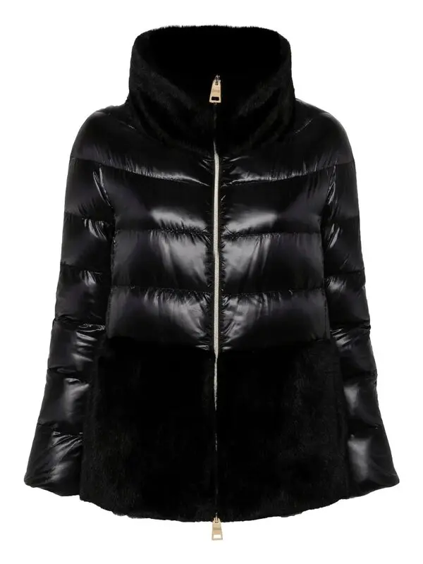 Herno Ultralight Nylon And Lady Alternative Fur Cape - Black