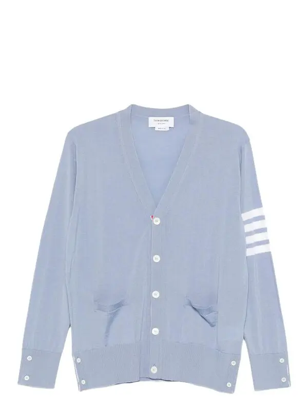 Thom Browne V-neck Cardigan With Sleeve Stripes - Blue